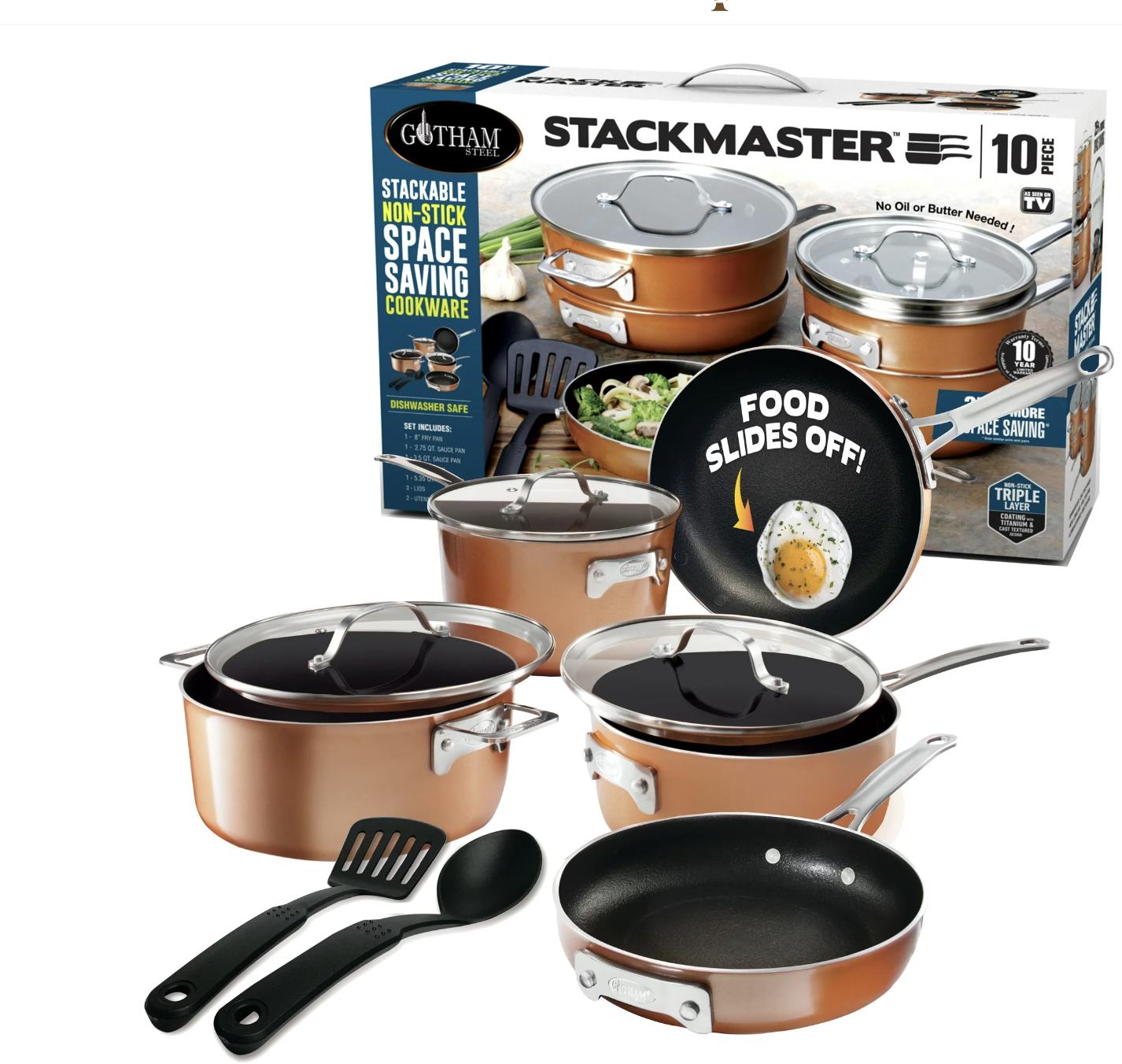 Gotham Steel Pots and Pans Set Stackable Nonstick Copper Cast Cookware ...